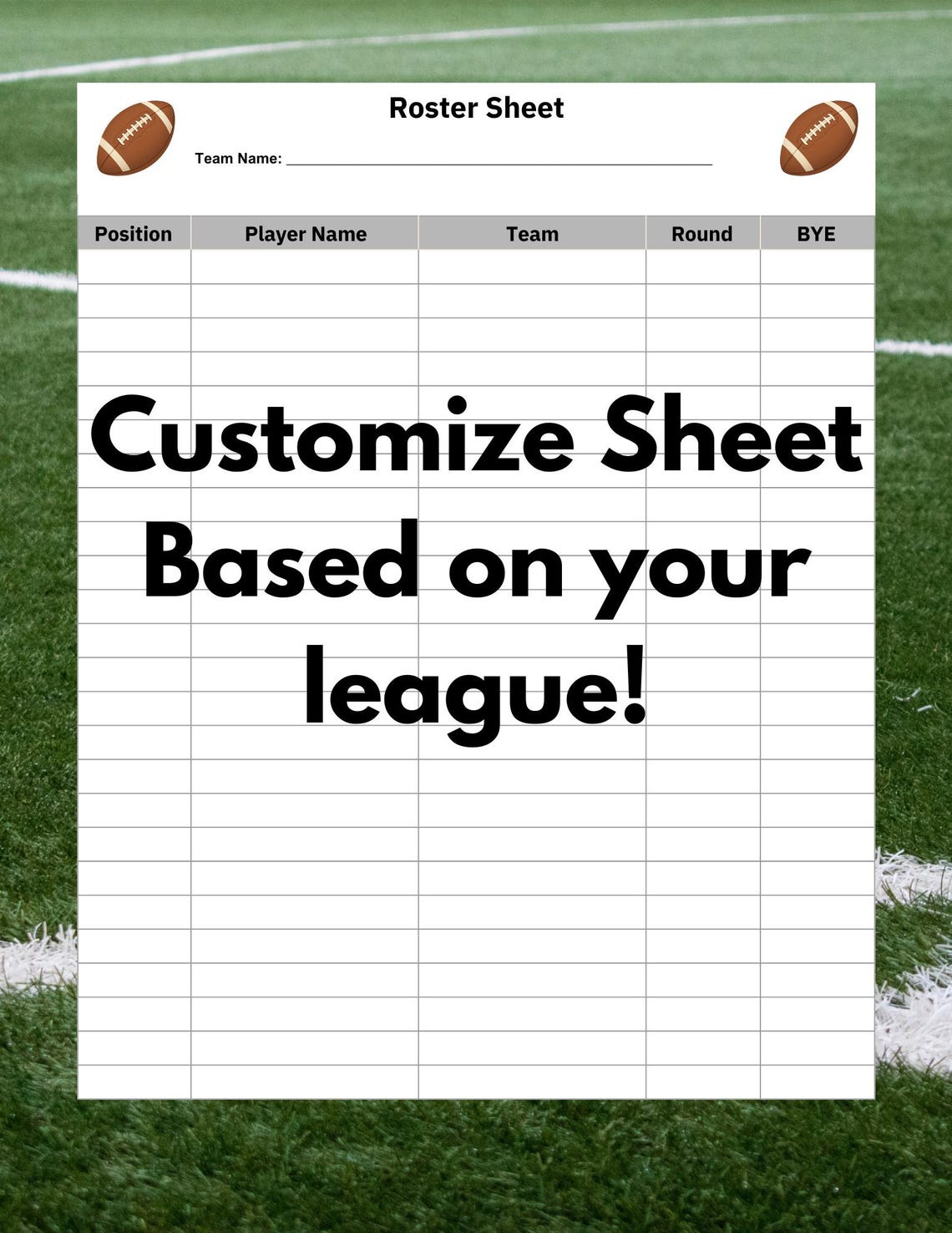 Customizable Fantasy Football Roster Sheet - Etsy
