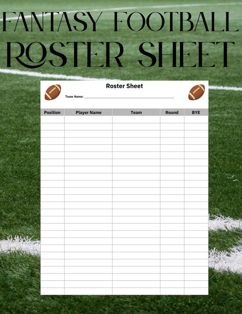 Customizable Fantasy Football Roster Sheet - Etsy
