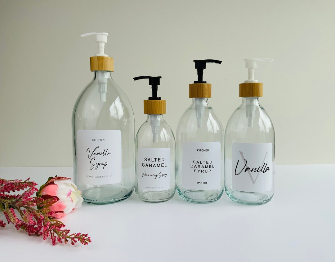 Refillable Clear Glass Syrup Bottles With Bamboo Pump Eco-friendly ...