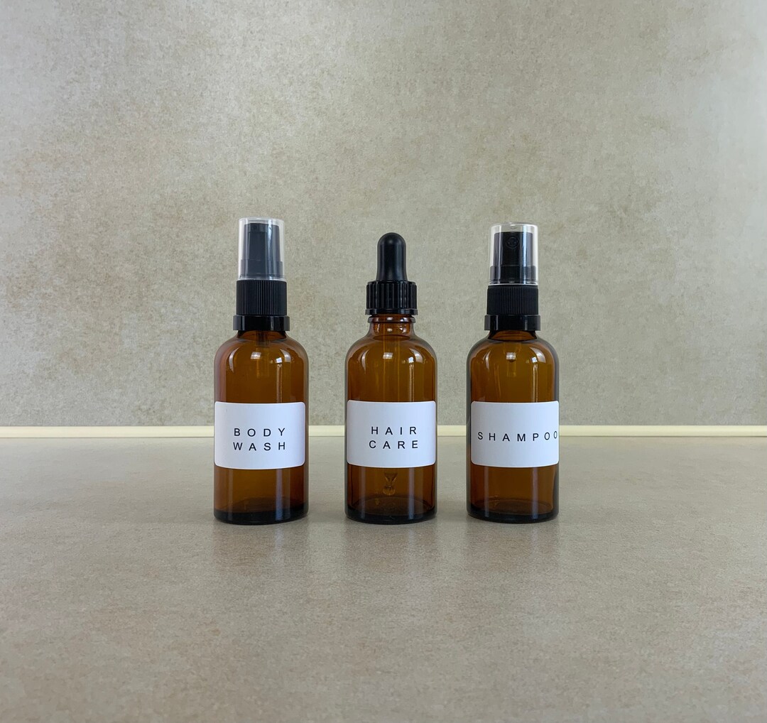 50ml Travel Set Amber Glass Mist Spray / Pump Dispenser / Glass Dropper ...