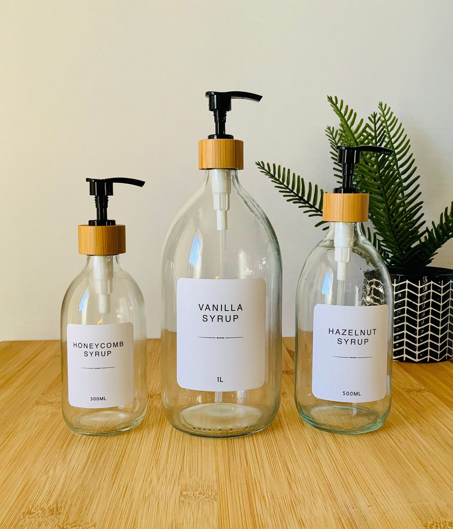 Refillable Clear Glass Syrup Bottles With Bamboo Pump - Etsy