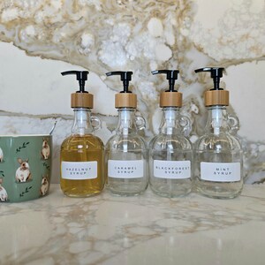 Clear Glass 300ml Syrup Bottle With Bamboo Pump Dispenser Personalized ...