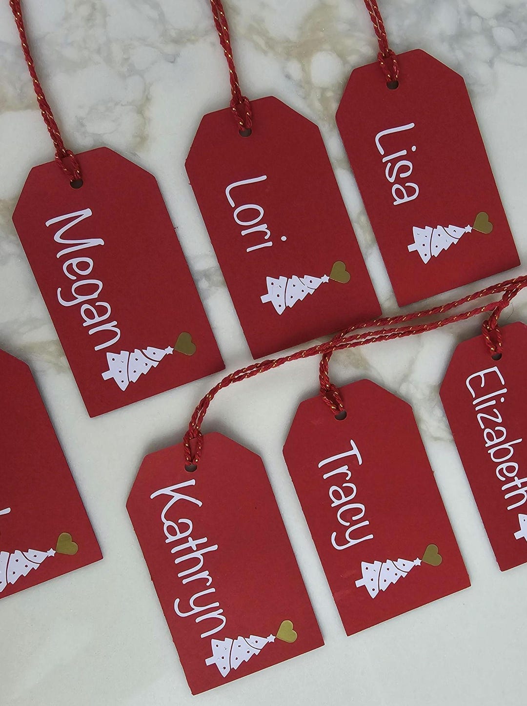 Red Christmas Name Gift Tags, Christmas Tree Tags Present, Handmade ...