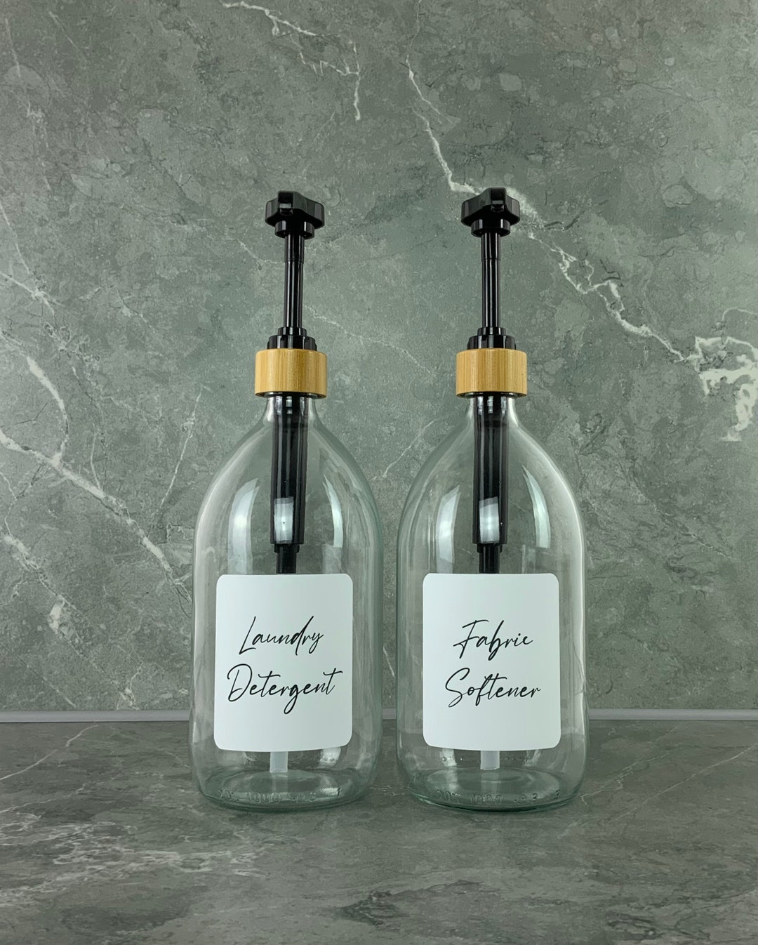 1L Refillable Clear Glass Laundry Personalised Bottle With 8ml Dispense ...