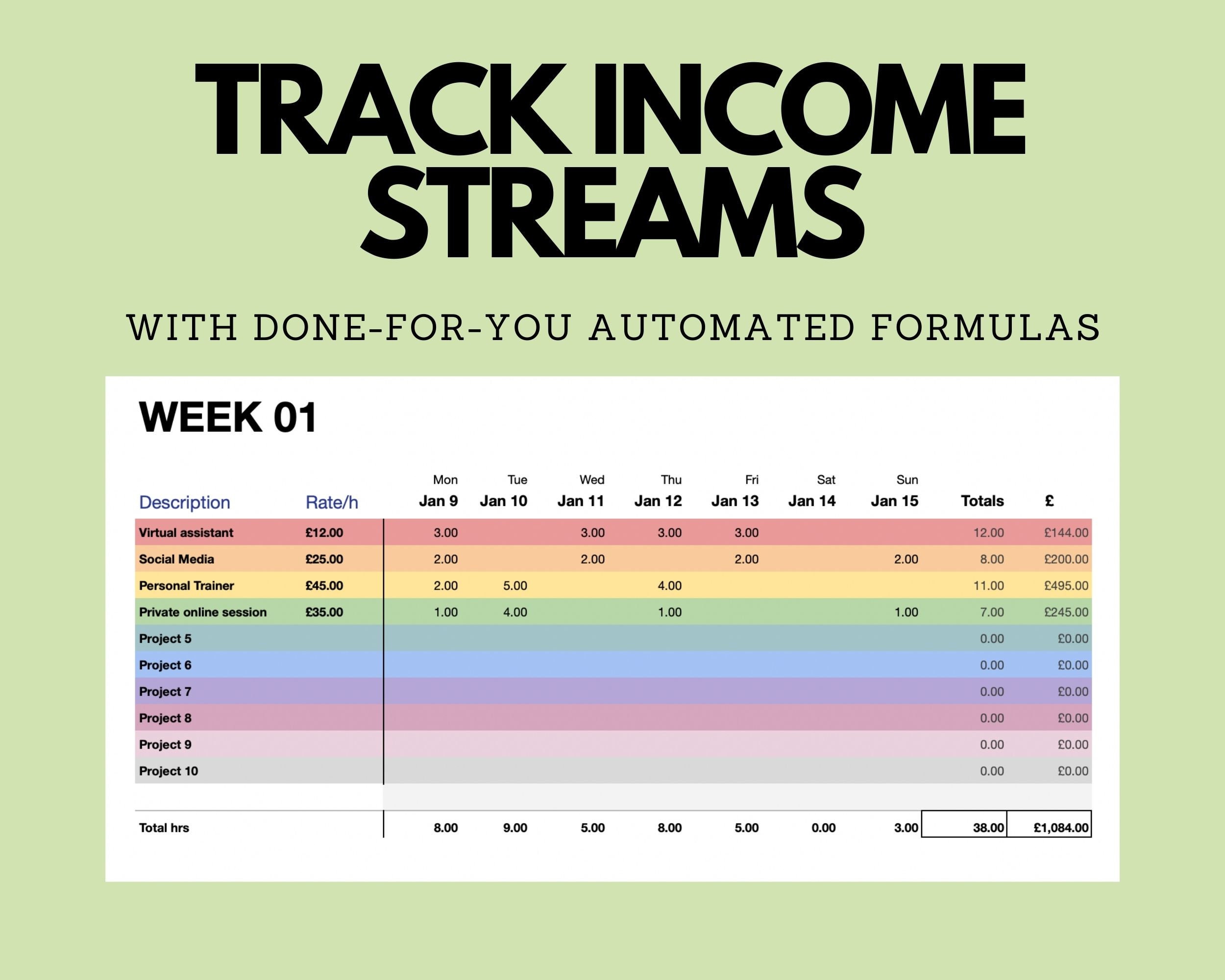 Freelance Work Tracker Google Sheets Template Income Spreadsheet Weekly ...