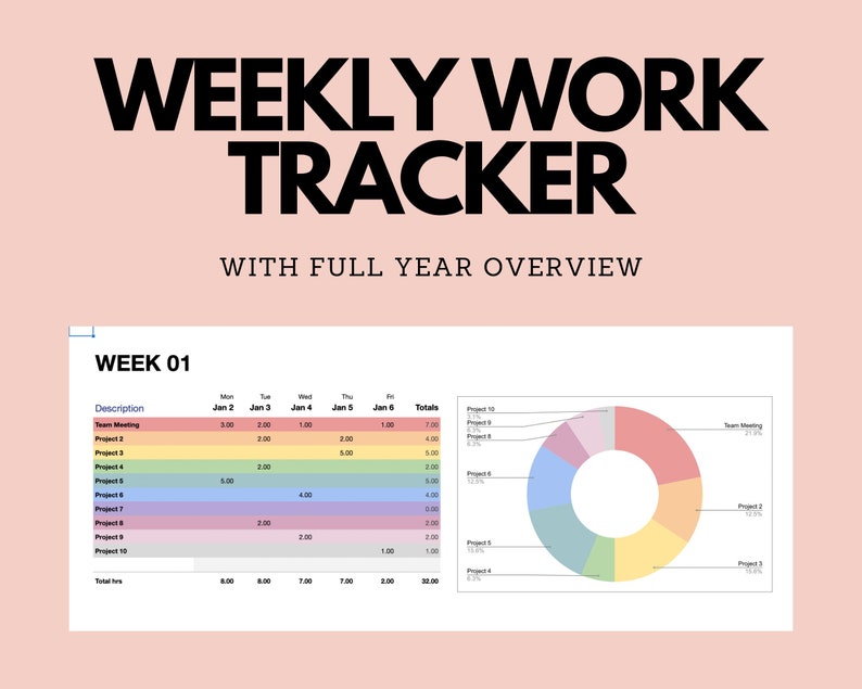 Work Tracker Google Sheets Template Productivity Spreadsheet Weekly ...