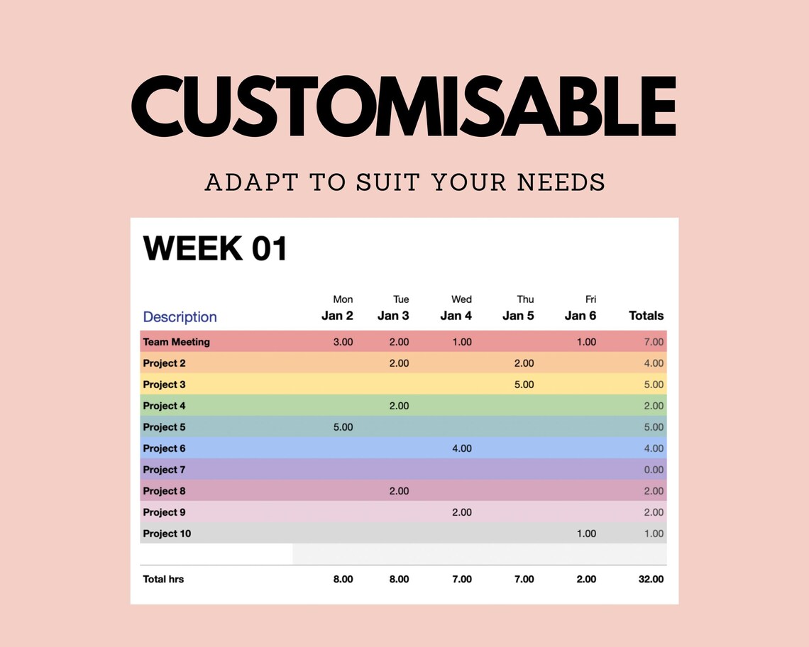 Work Tracker Google Sheets Template Productivity Spreadsheet Weekly ...