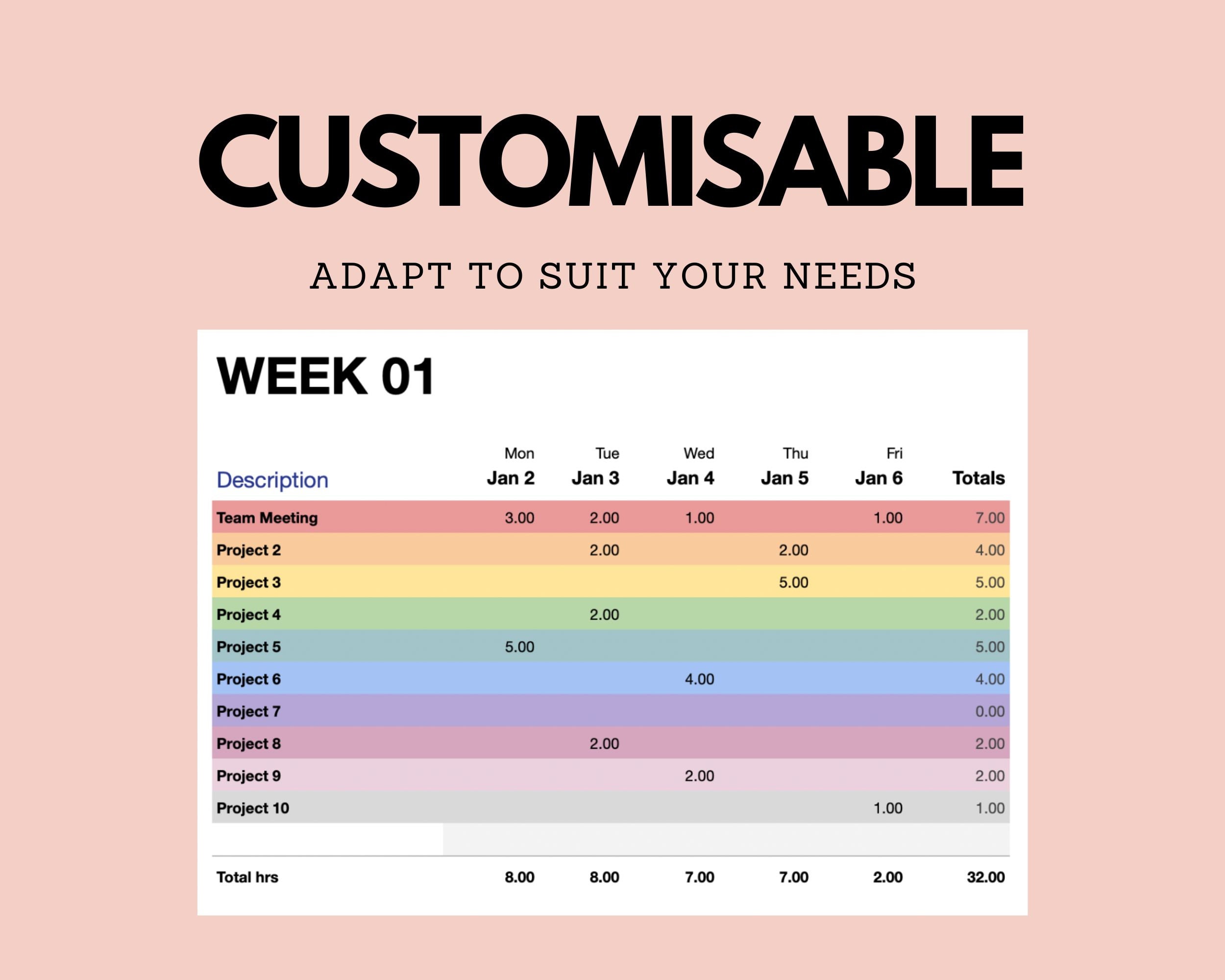 Work Tracker Google Sheets Template Productivity Spreadsheet Weekly ...