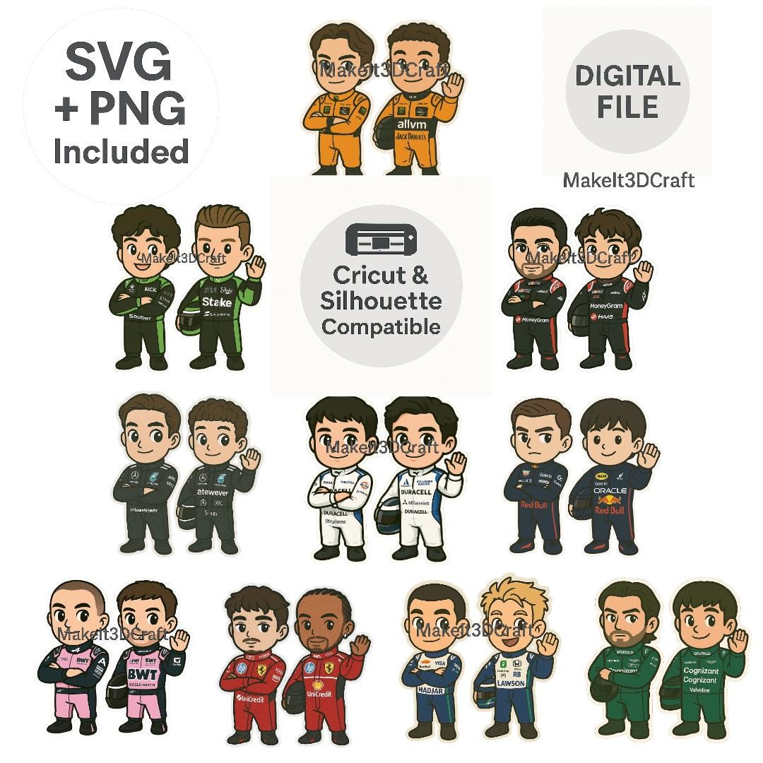 Formula 1 Driver Chibi Stickers | F1 Digital Download | SVG + PNG Files ...