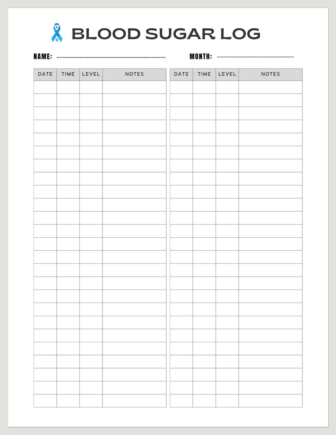 Blood Sugar Log:blood Sugar Tracker;journal;blood Glucose Log;diabetes ...