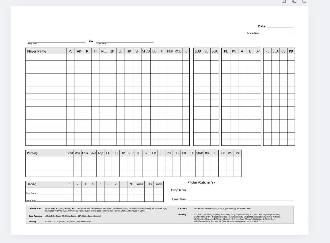 Printable Baseball/softball Stat Sheet Template for Teams" - Etsy