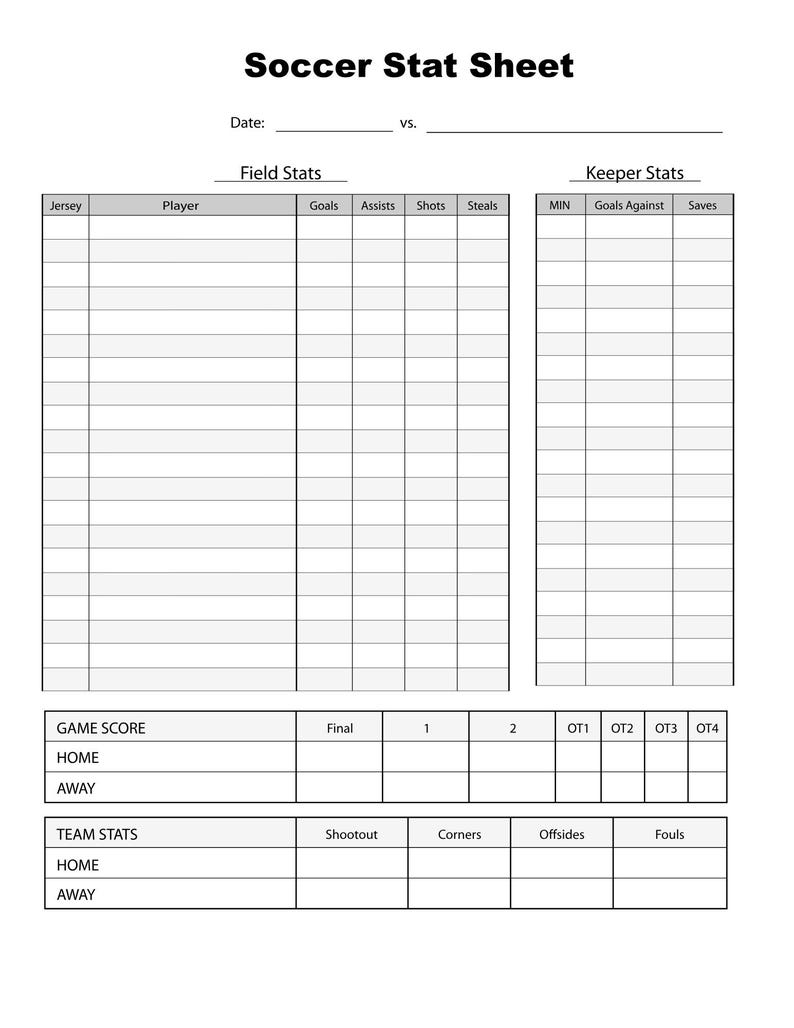 Printable Soccer Stat Sheet - Game Tracker for Players and Coaches ...