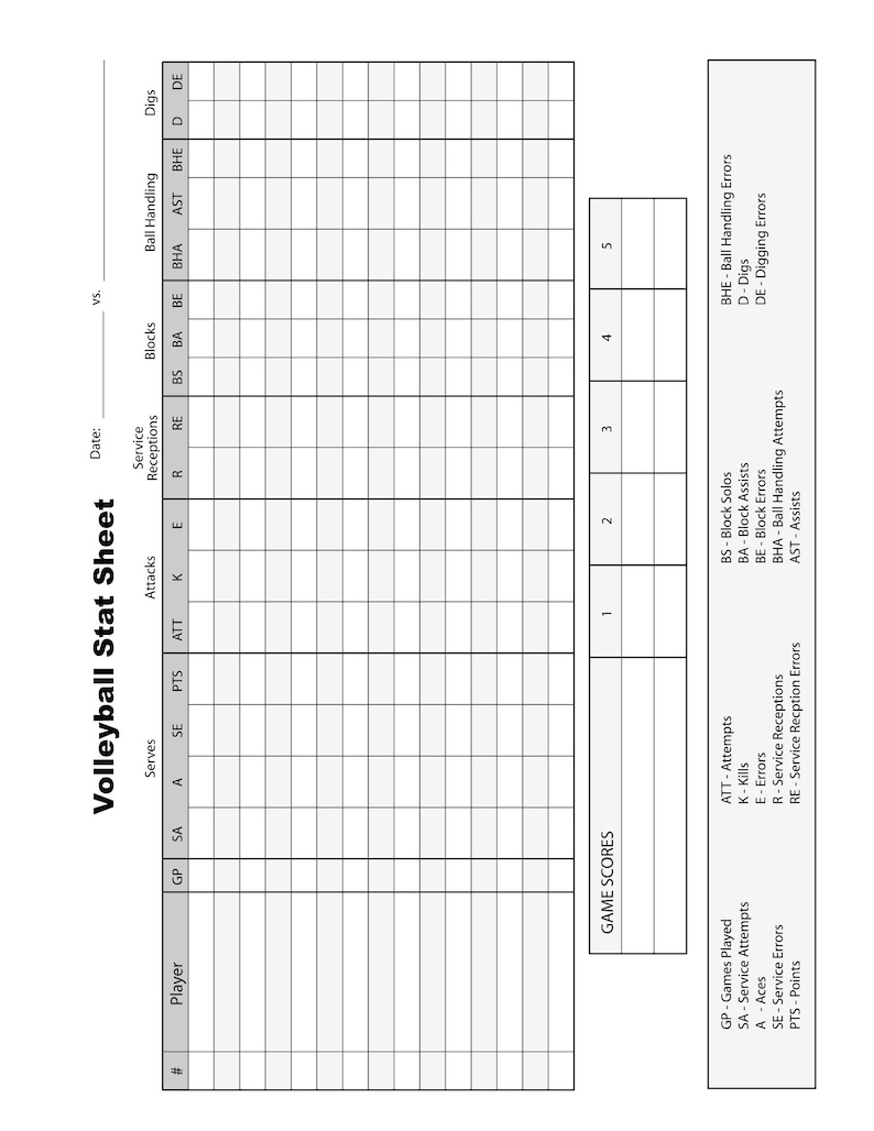 Volleyball SVG | Printable Volleyball Stat Sheet Template - Instant ...