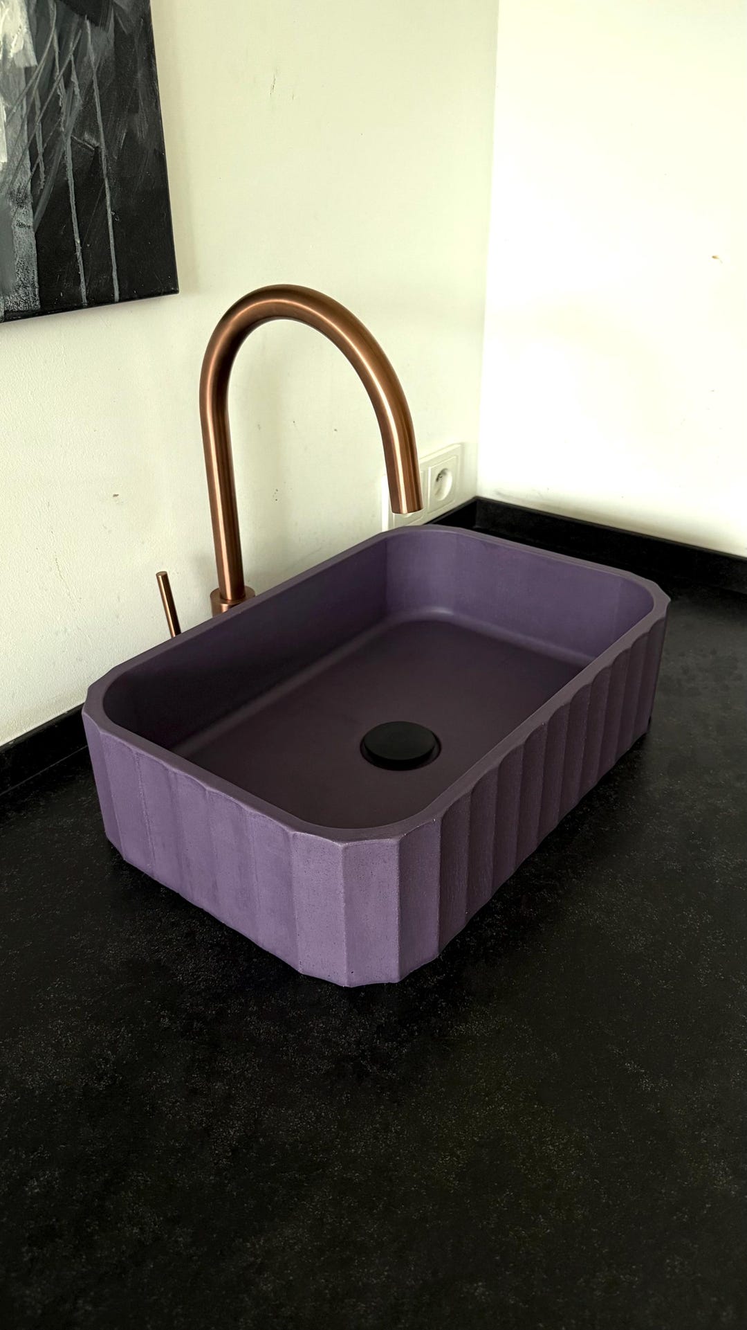 Concrete Sink – Rectangular Ribbed Countertop Wash Basin – Modern ...