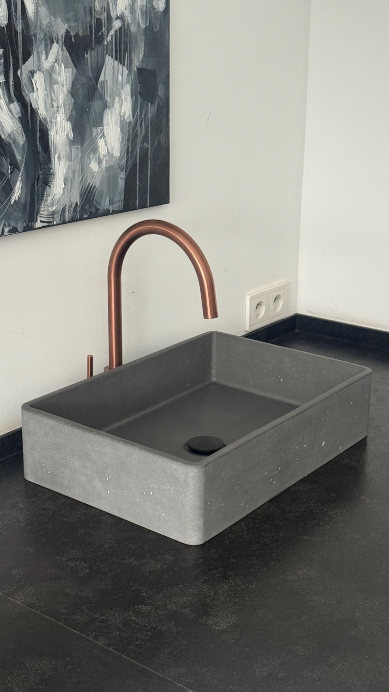 Concrete Sink – Handmade Bathroom Basin – Rectangular Countertop ...