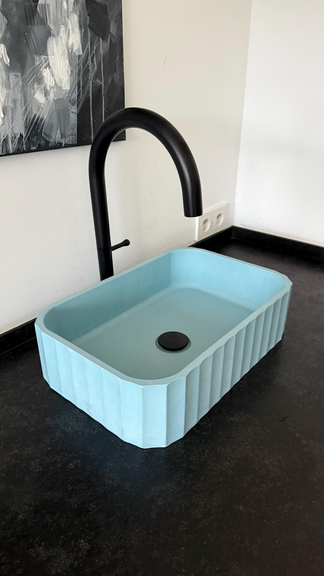 Concrete Sink – Rectangular Ribbed Countertop Wash Basin – Modern ...