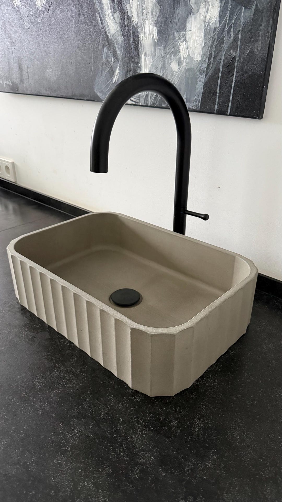 Concrete Sink – Rectangular Ribbed Countertop Wash Basin – Modern ...