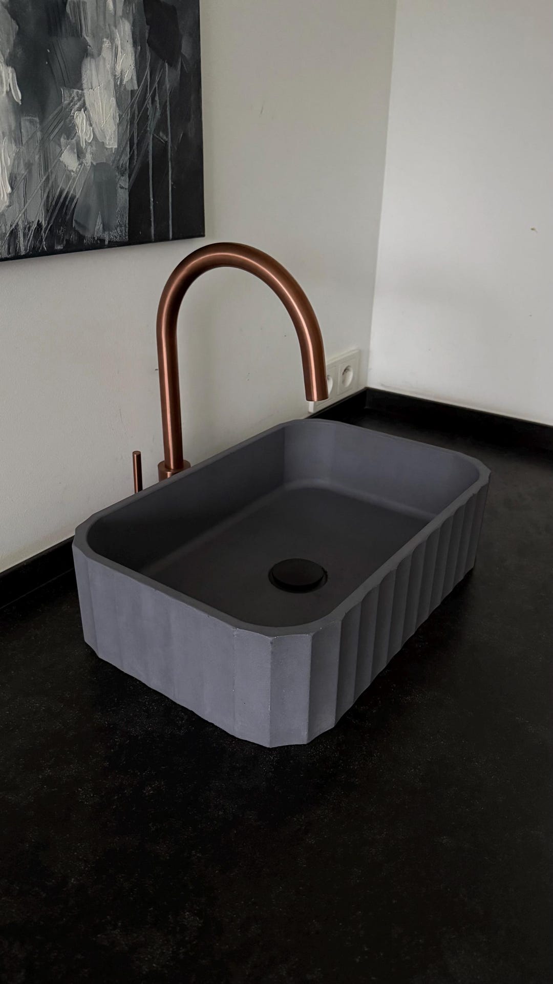 Concrete Sink – Rectangular Ribbed Countertop Wash Basin – Modern ...