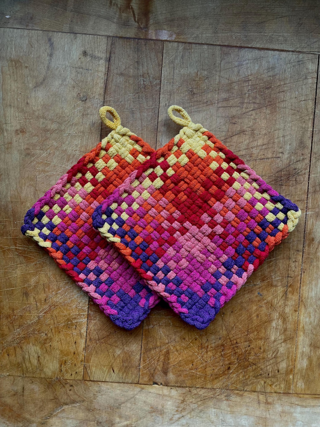Set of 2 Loomed Potholder Hot Pads, Sunset - Etsy