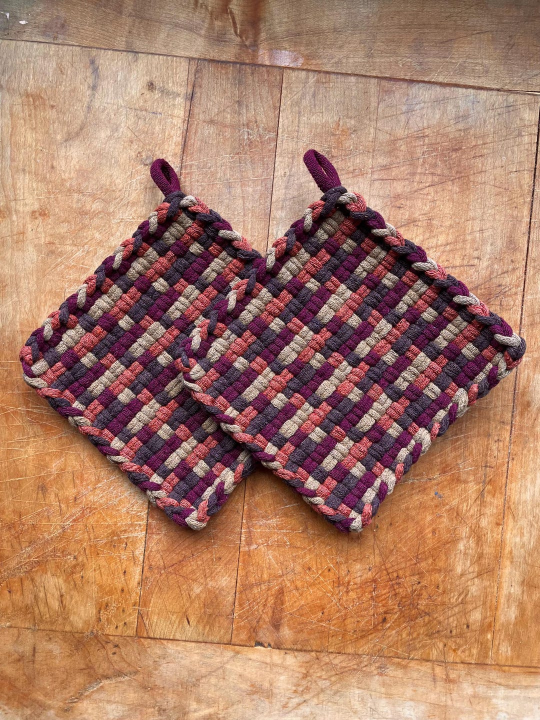 Set of 2 Loomed Potholder Hot Pads, Autumn Brown - Etsy