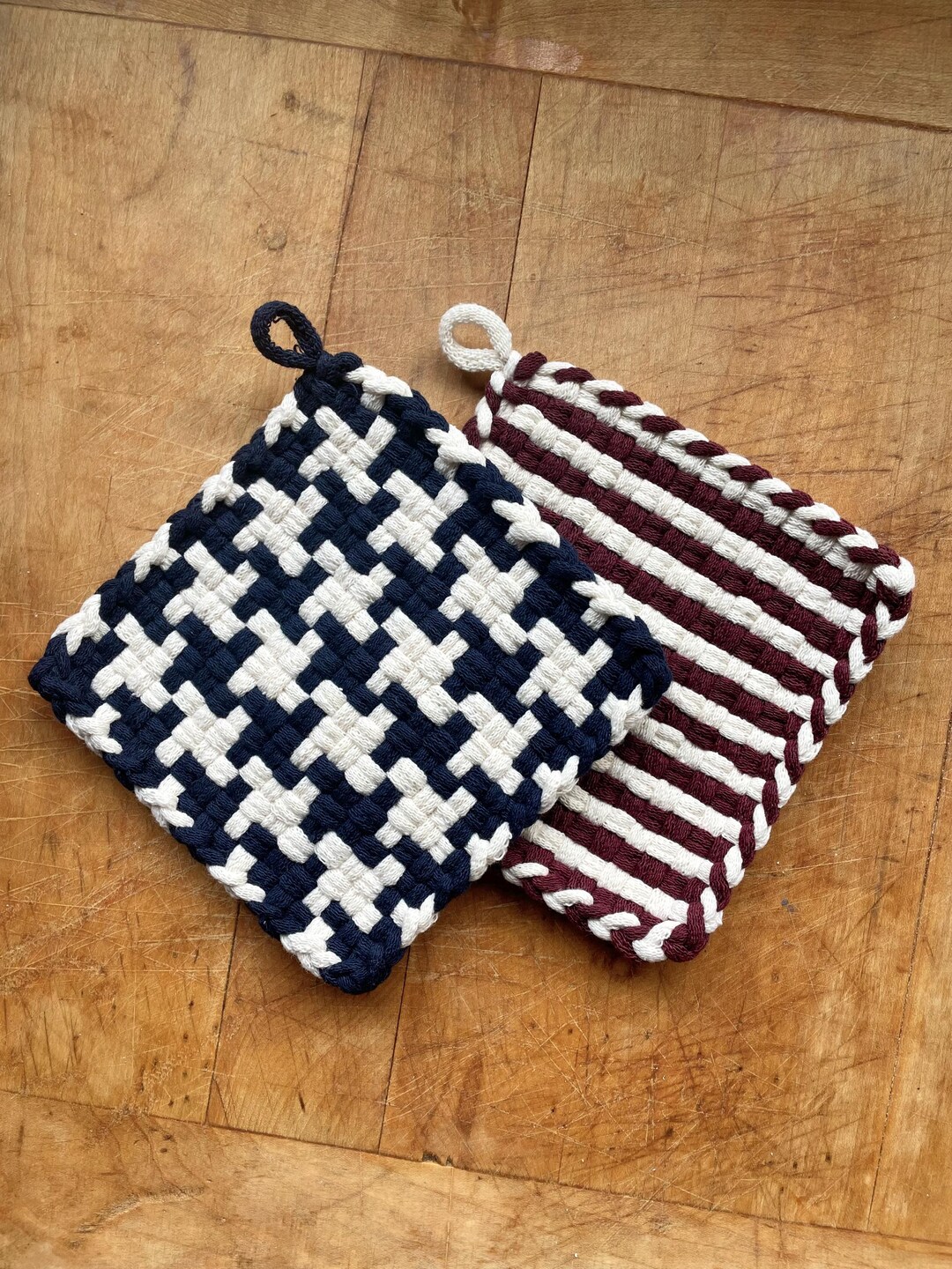 Set of 2 Loomed Potholder Hot Pads, American Flag Design - Etsy
