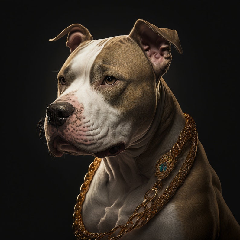 Pitbull With Gold Chain - Etsy