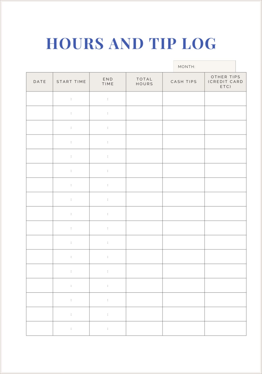 Hours and Tip Log, Tip Log, Hours Worked Log, Tip Tracker, Hour Tracker, Hours Worked, Savings ...
