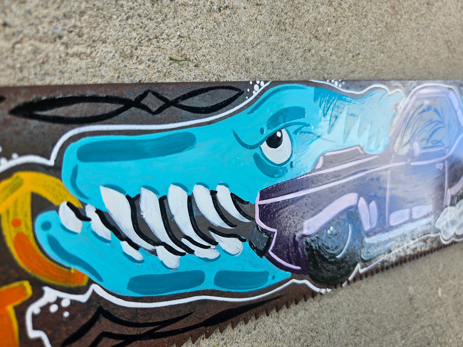 Upcycled Hand Painted Hand Saw Blade Barracuda Muscle Car Pinstriping ...