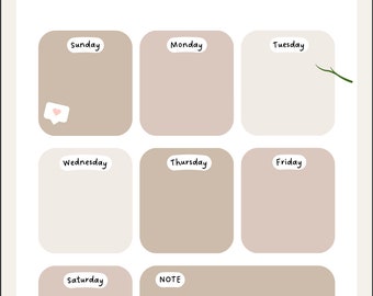 Digital Weekly Planner , Beige Flower Illustration Organised Planner - Etsy