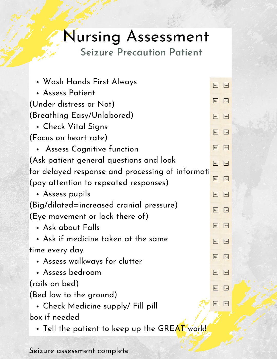 Seizure Precautions Checklist - Etsy