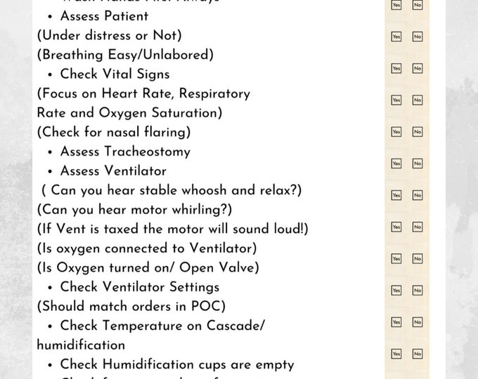 Nursing Checklist/ Ventilator - Etsy