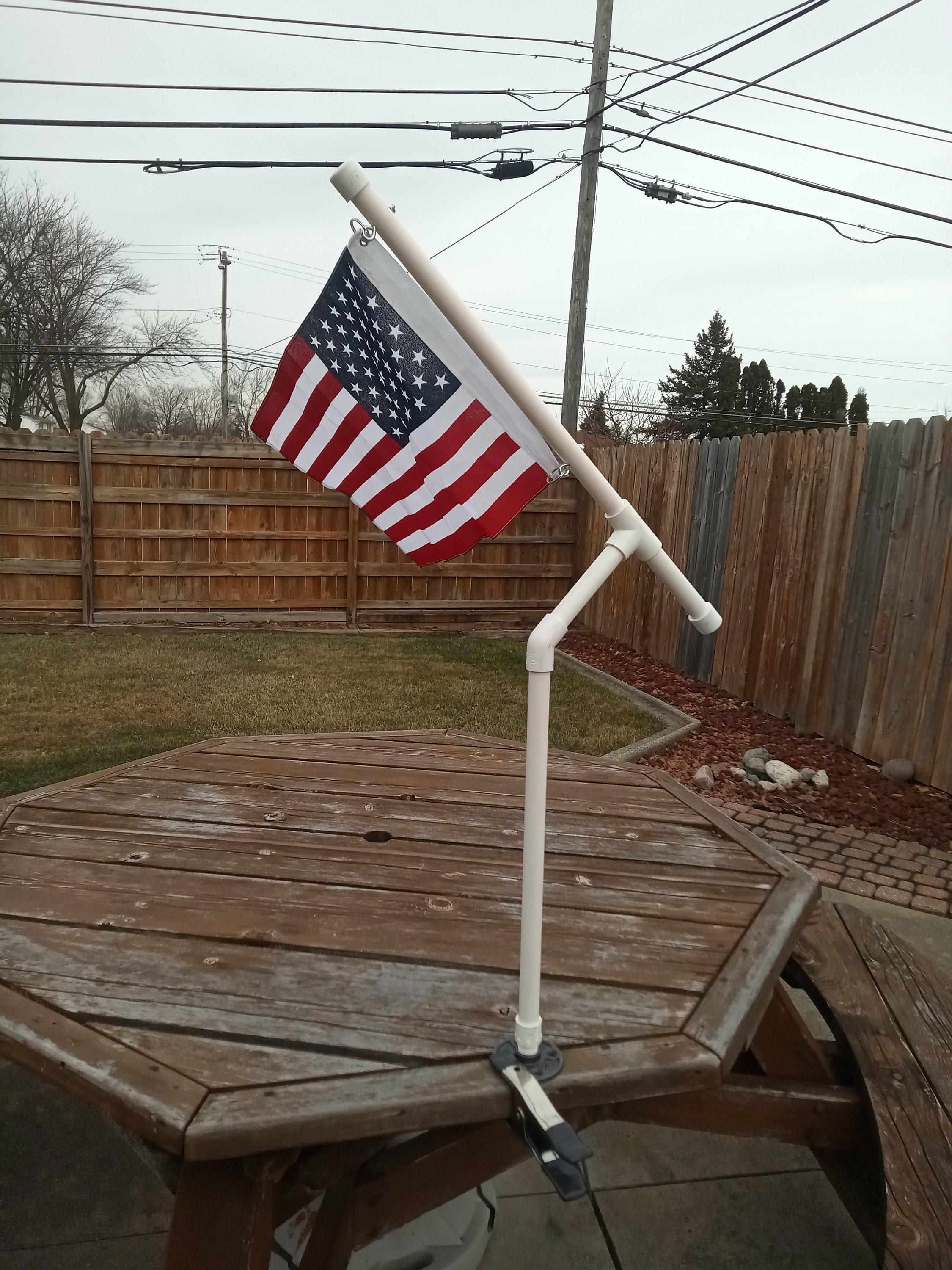 Mini Picnic Table Top PVC FLAG POLE Uses 12x18 Flag not Included Clamps ...