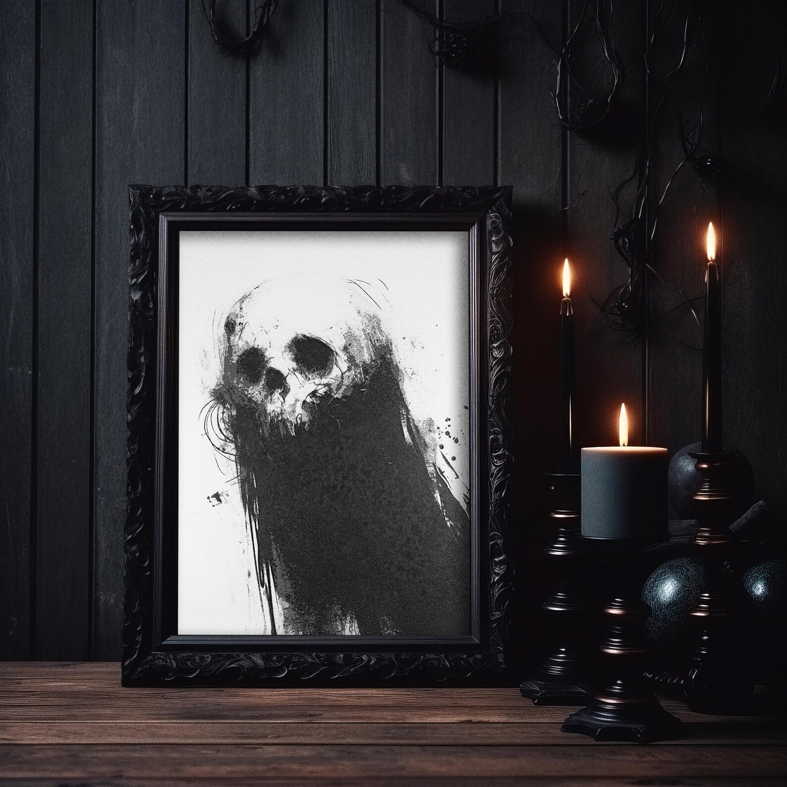 Ghost Skeleton Artwork Print | Textured Halloween Art Print of Gritty ...