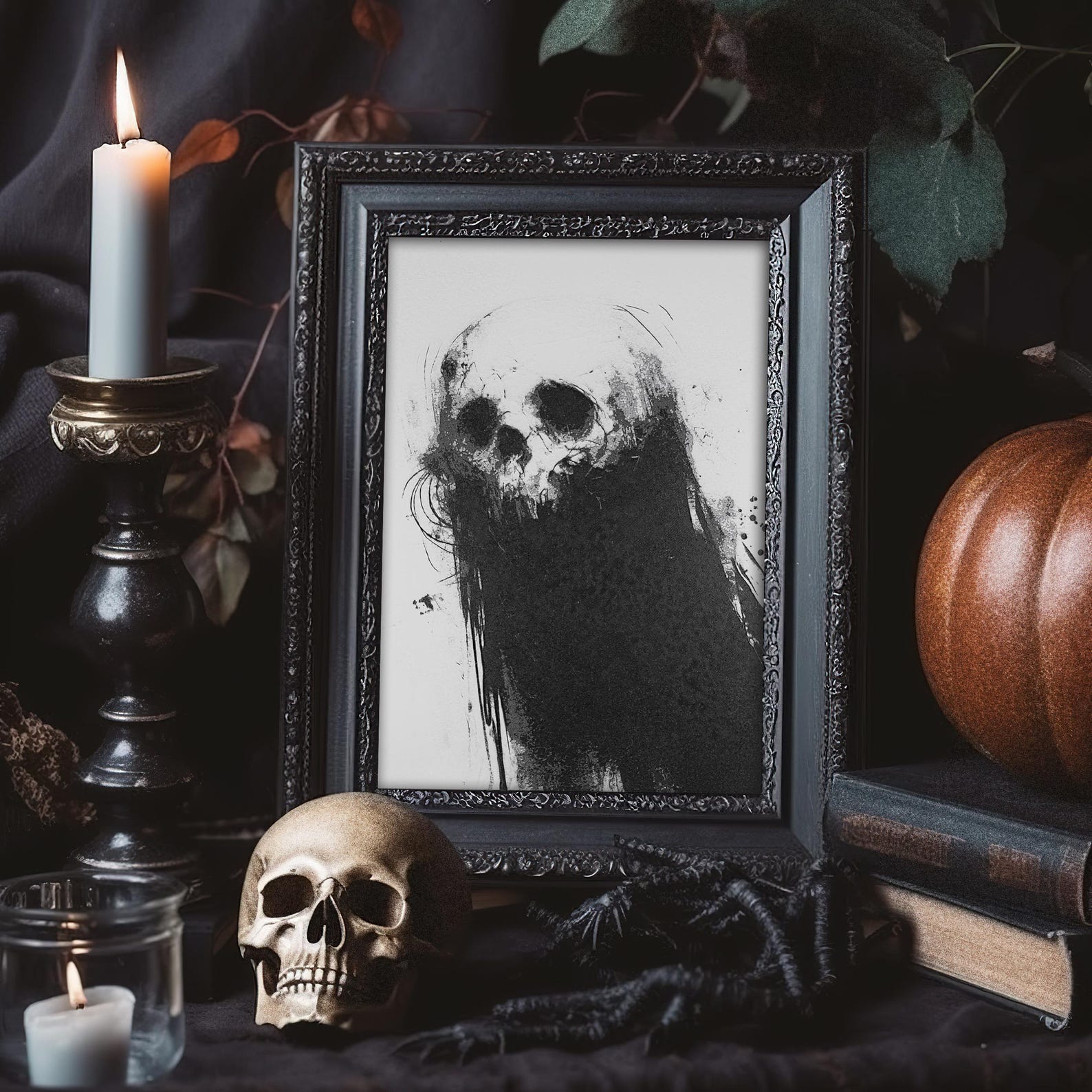 Ghost Skeleton Artwork Print | Textured Halloween Art Print of Gritty ...