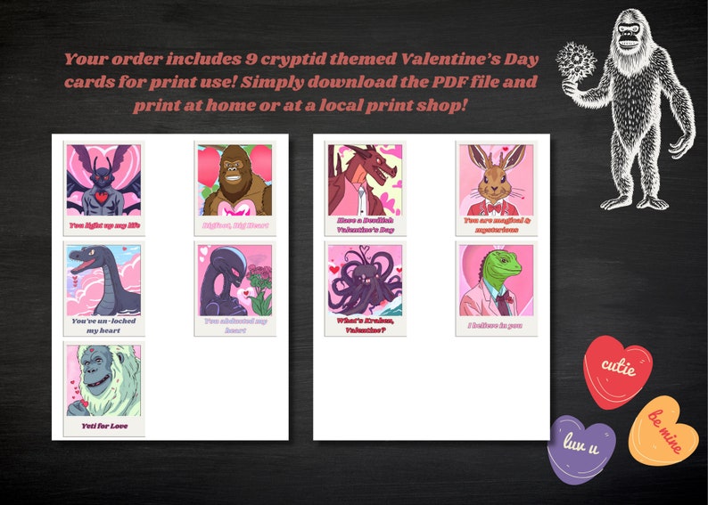 Digital/printable Cryptid Polaroid Valentine's Day Card - Etsy