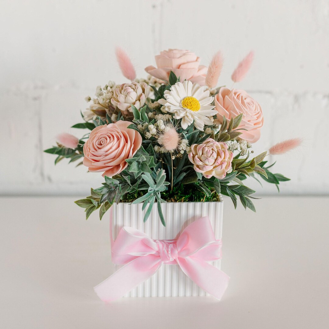 Sweet Cheeks Sola Wood Flower Arrangement Box With Dried Accents. Roses ...
