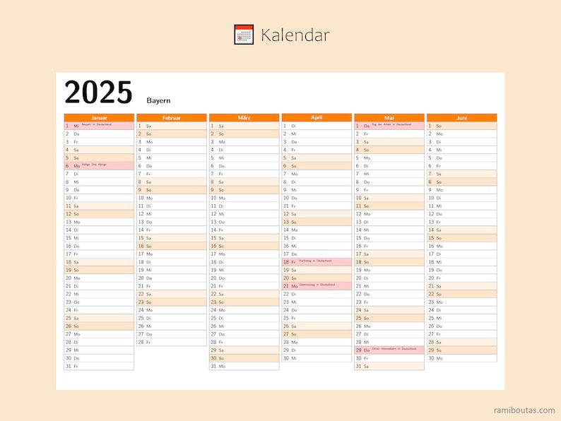 2025 Bayern Kalender mit Feiertagen (Digitaler Download) - Etsy.de