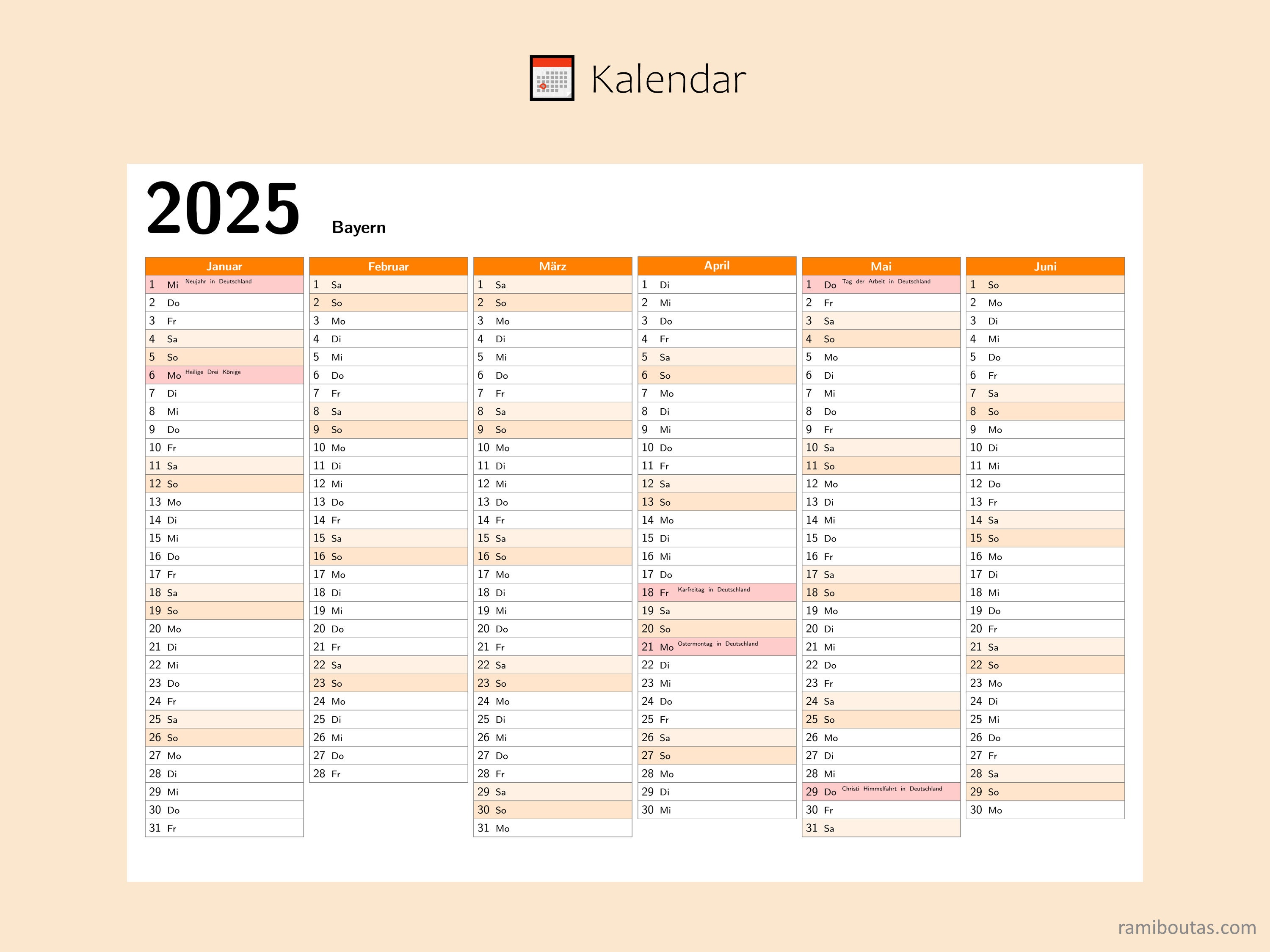 2025 Bayern Kalender mit Feiertagen (Digitaler Download) - Etsy.de