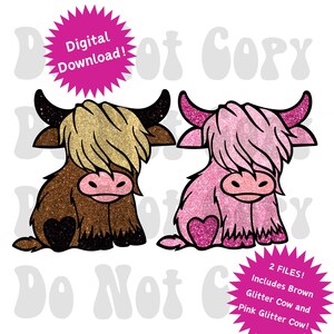 Glitter Highland Cow PNG, Digital Download, 2 Files, Brown Glitter ...