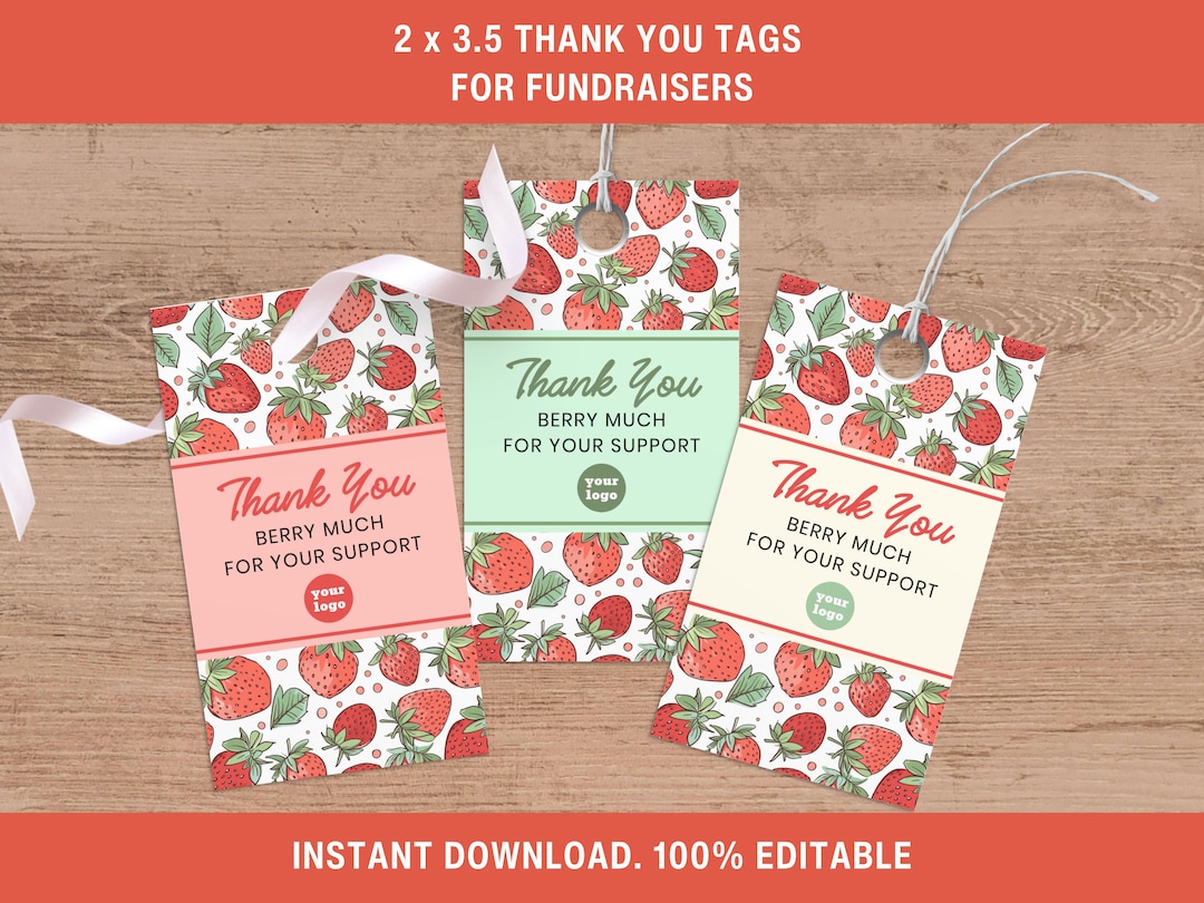 Thank You Tags for Fundraiser Event Editable Printable Labels - Etsy