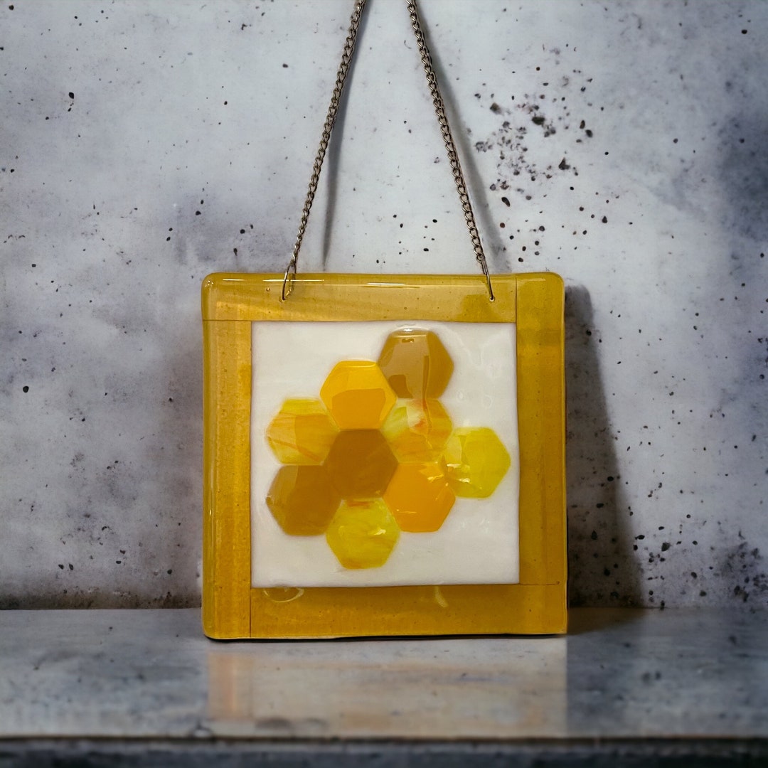 Honeycomb Sun Catcher - Fused Glass in Yellow and Gold - Handmade - Etsy