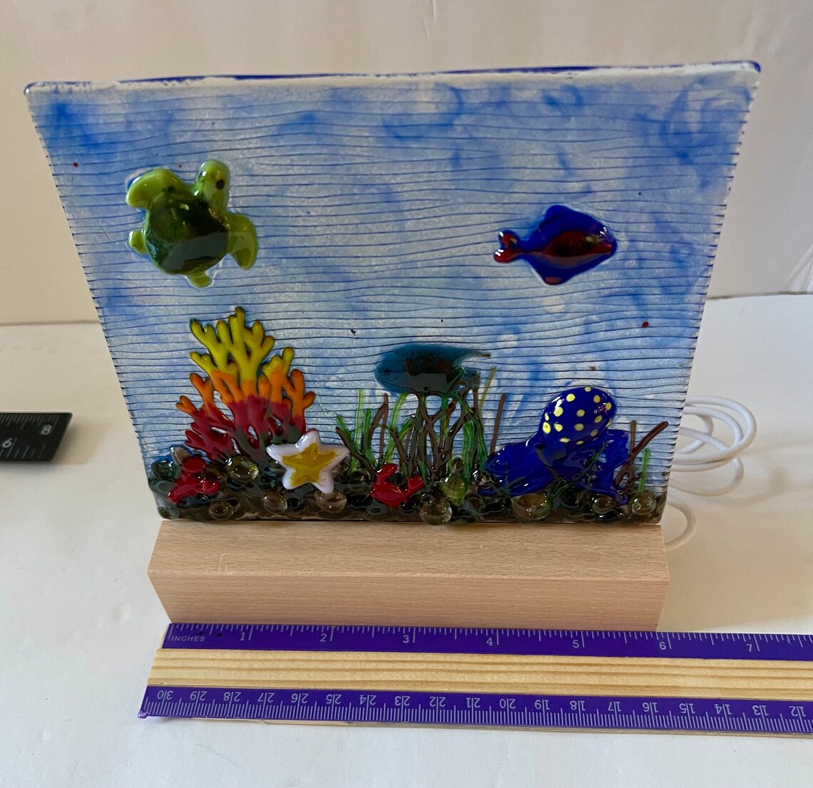 Under the Sea Fused Glass Light up Wood Base With Turtle and Octopus ...
