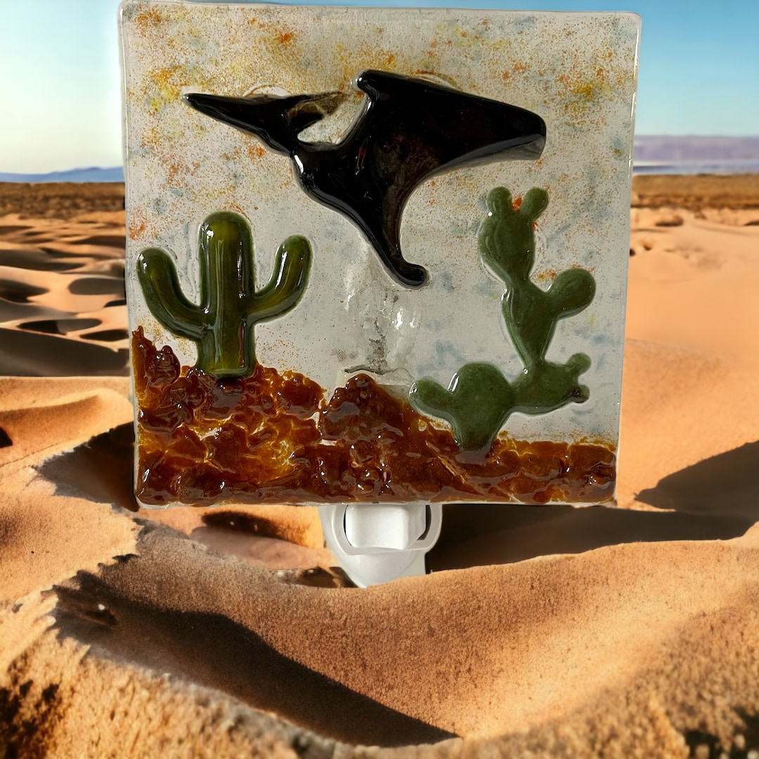Teradactyl Flying Over the Desert With Cactus Fused Glass Night Light ...