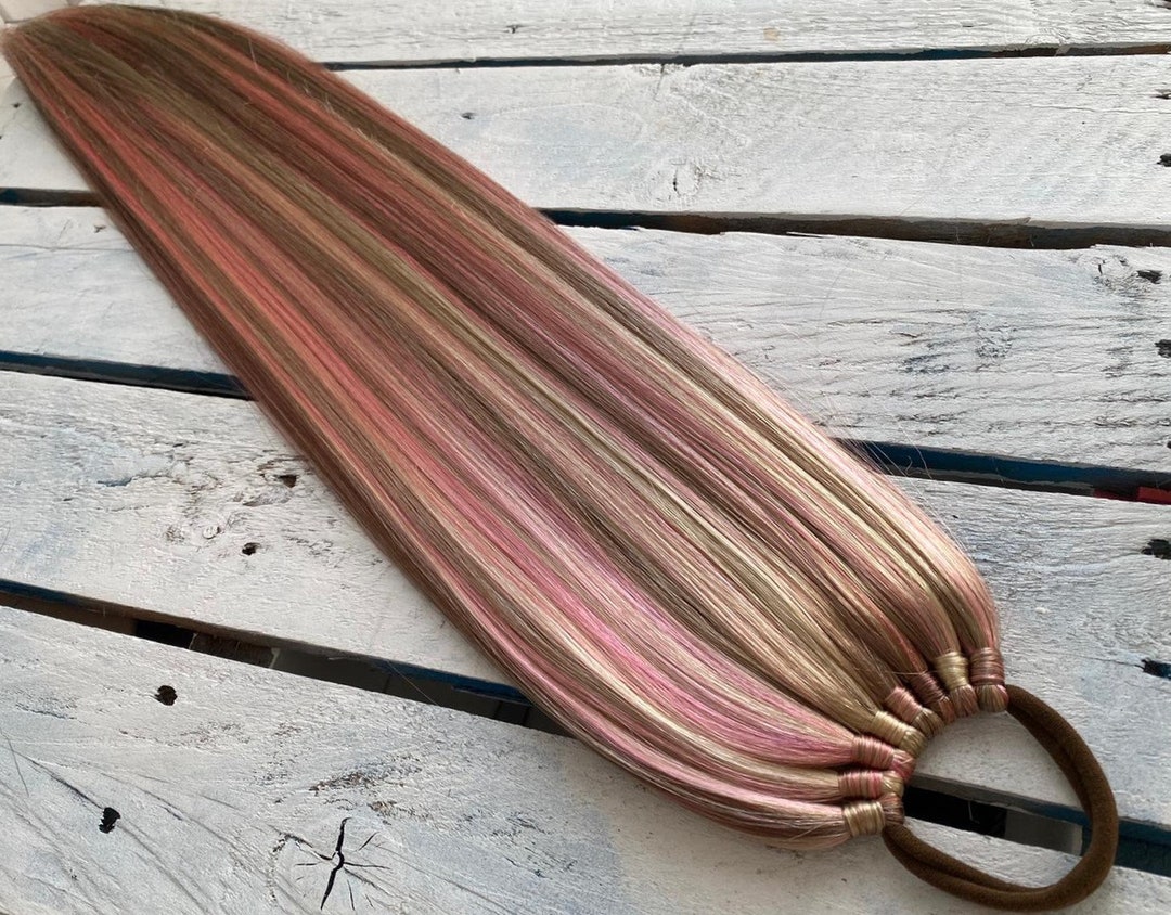PINK BLONDE HIGHLIGHTS Ponytail Extension on Elastic Band, Sythetic ...
