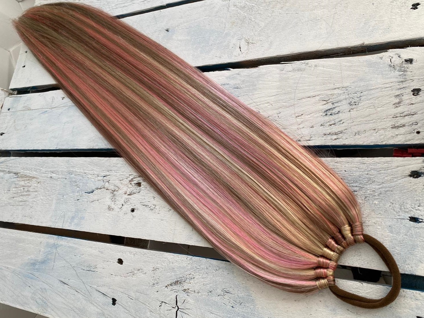 PINK BLONDE HIGHLIGHTS Ponytail Extension on Elastic Band, Sythetic ...