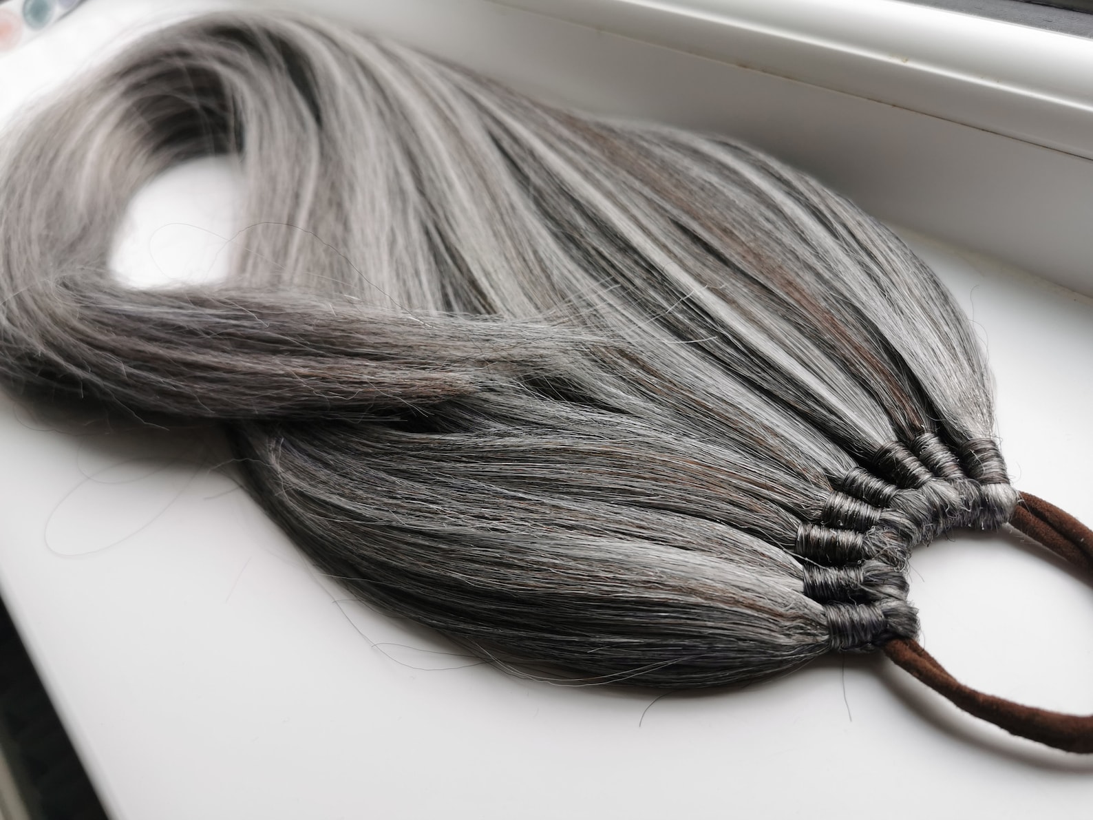 Grey Ponytail Extension on Elasticband, Full Blonde Colours, Synthetic ...