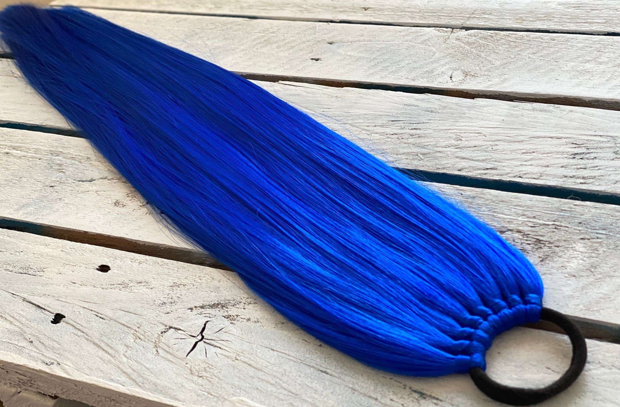 COBALT BLUE Ponytail Extension on Elastic Band, Sythetic Hair Extension ...
