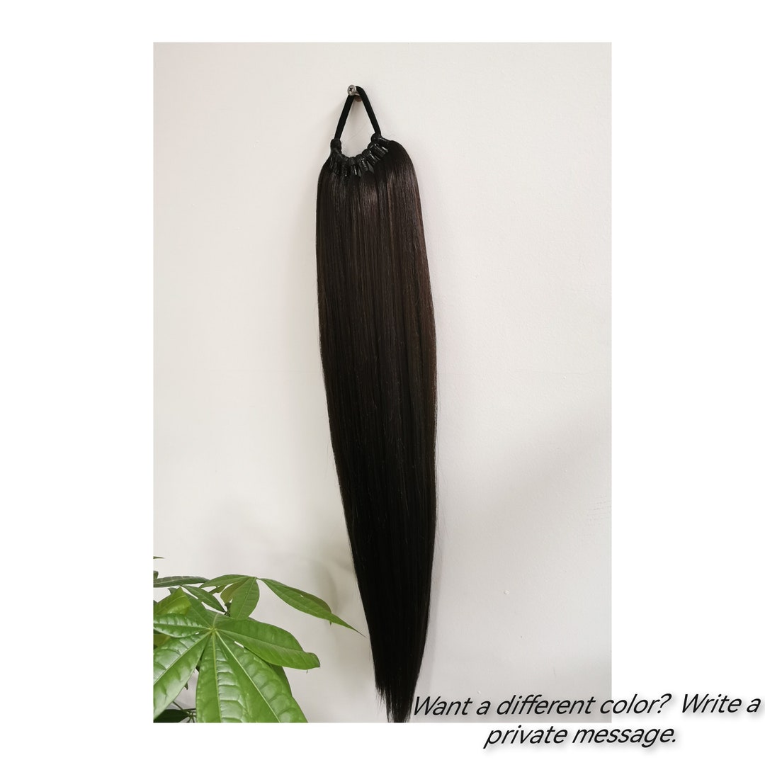 Dark Brown Ponytail Extensions 18-28inch Synthetic Clip Elastic Band ...