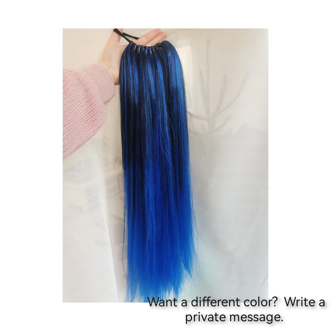 Blue Ponytail Extension 18-28inch Synthetic Clip Elastic Band Ponytail ...