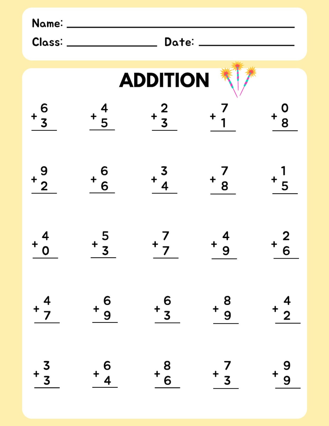 Math Drills: Addition Grade 1 Worksheet New Years - Etsy